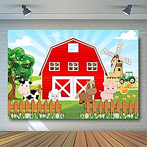 Avezano Farm Red Barn Backdrop for Kids Party Cartoon Farm Animals Birthday Party Photoshoot Photography Background Farm Theme Party Cake Table Banner Photobooth Decorations (7x5ft)