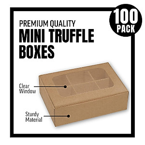 Modsy Baking Mini Truffle Boxes - Kraft | VERY SMALL 6 Treats - Window and Dividers | 5 x 3.5 x 1.57 Inches | Pack of 100