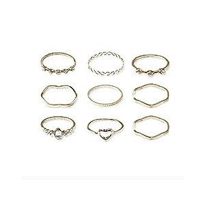 Sither 9 Pcs Women Rings Set Knuckle Rings Gold Bohemian Rings Vintage Gem Crystal Rings Joint Knot Ring Sets for Party Daily Fesvital Jewelry Gift