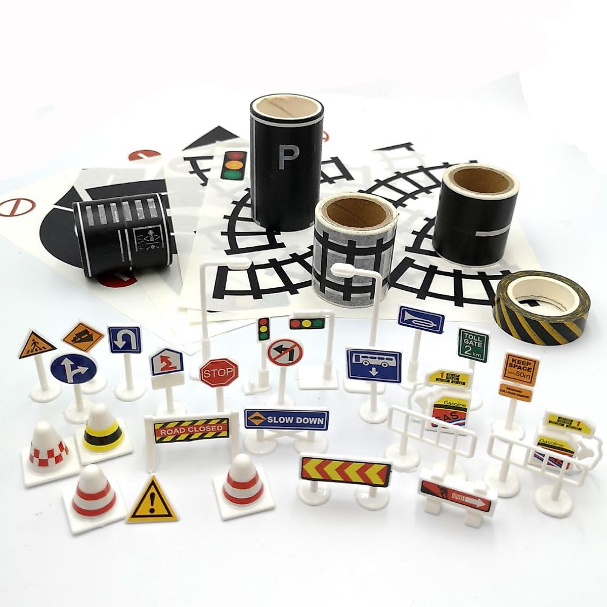 Road Tape for Toy Cars & Trains Black Tape 3 Rolls Road Tape 197 inch by 1.9 inch, Packing Traffic Signs Tape Stick to Floors and Walls, Quick Cleanup, for Kids Car Play Gift