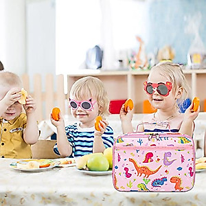 CAMTOP Kids Backpack for Girls School Bookbag with Lunch Box Set for Preschool Kindergarten Elementary (Colorful-Dinosaur)