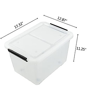 Bringer 30 L Clear Plastic Storage Box, 4-Pack Large Wheeled Storage Bin with lid