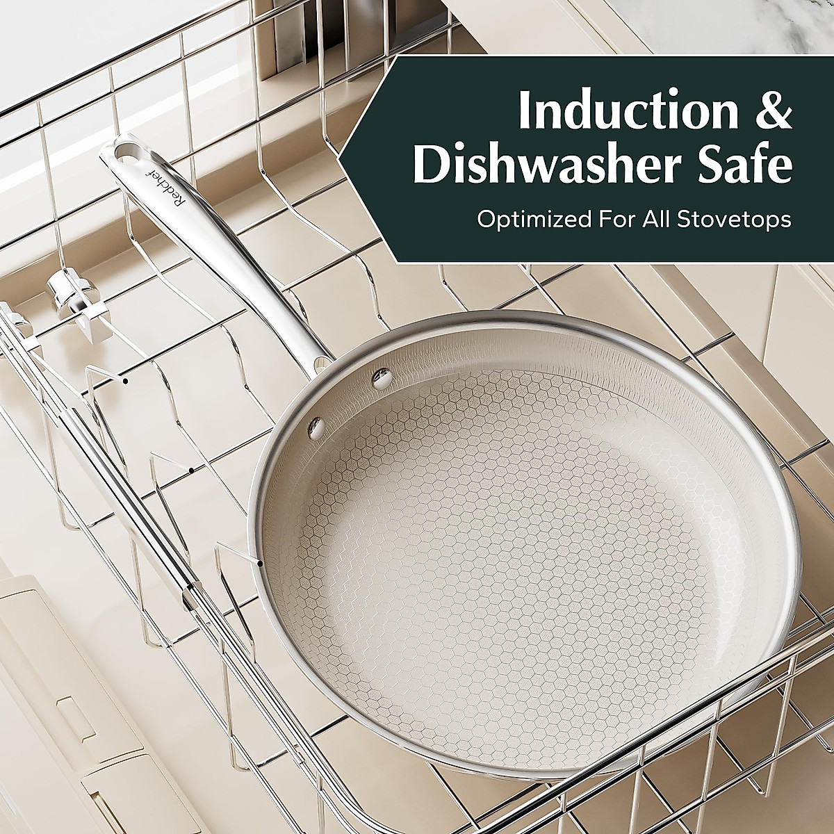 Redchef Non Stick Frying Pans, Hybrid Frying Pans Nonstick, Ceramic Stainless Steel Pan, Non Toxic, PFAS PFOA & PTFE Free, Dishwasher/Oven Safe Cookware, Induction Compatible, 3 Pcs (8, 10, 12 Inch)