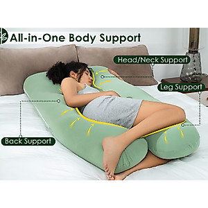 QUEEN ROSE Cooling Pregnancy Pillows, U Shaped Full Body Maternity Pillow for Pregnant Support, Rayon Derived from Bamboo, Buttery Soft, Super Breathable for Hot Sleeper, Green
