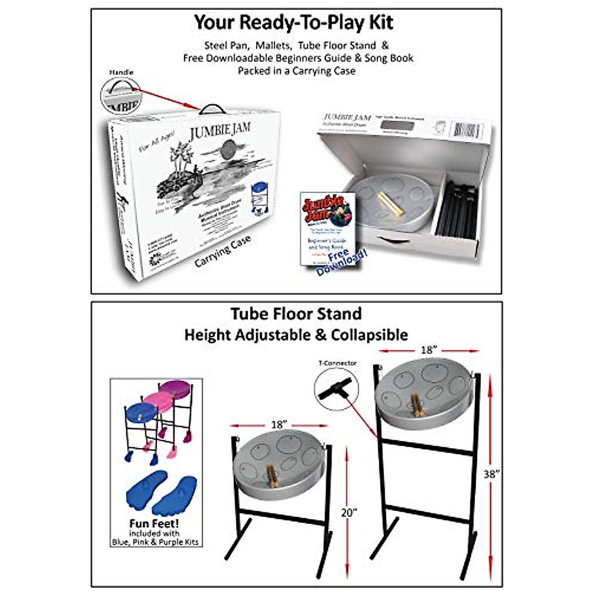 Panyard Jumbie Jam Authentic Steel Drum Kit Chrome Finish with Tube Floor Stand