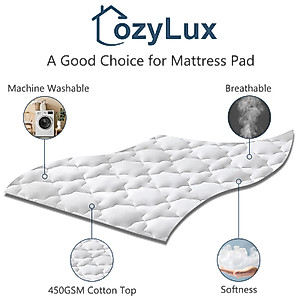 Cozylux Twin XL Cotton Mattress Pad Deep Pocket Quilted Mattress Cover Extra Long for College Dorm PillowTop Mattress Protector Up to 20", Fitted Sheet Mattress Cover, 39x80 inches, White