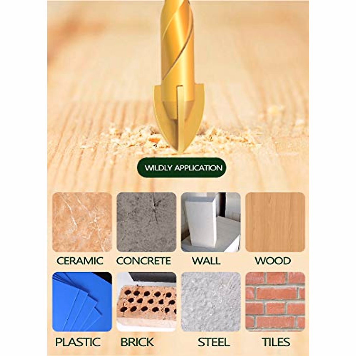 6PCS Golden Ceramic Tile Drill Bits, JOERIC Masonry Drill Bits Set for Glass, Brick, Tile, Concrete, Plastic and Wood Tungsten Carbide Tip for Wall Mirror and Ceramic Tile with Size (5mm ~12mm).