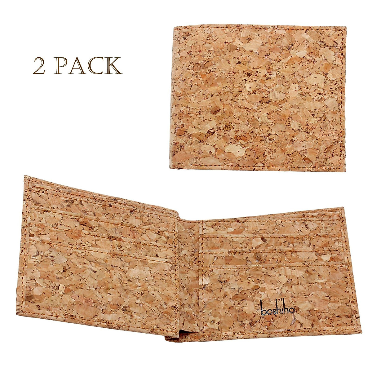 boshiho 2 Pcs Cork Wallet Slim Design Bifold Credit ID Card Holder Purse Unique Vegan Gift Ideas
