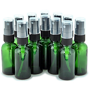 Vivaplex, 12, Green, 1 oz Glass Bottles, with Black Fine Mist Sprayers