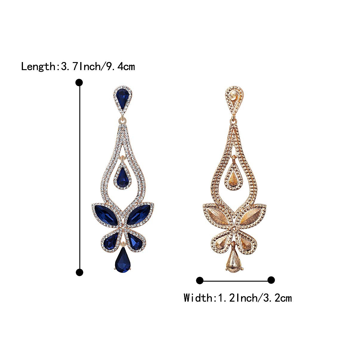 BriLove Women's Wedding Bridal Crystal Teardrop Butterfly-Shape Pierced Dangle Earrings Navy Blue Gold-Tone