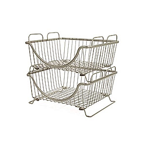 Spectrum Diversified Ashley Stackable Tray, Wire Basket with Raised Feet and Looped Handles Modular Stacking Bin System for Kitchen Countertop & Desk Organization, Satin Nickel