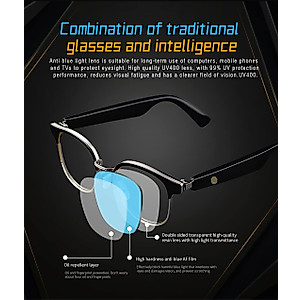 Smart Music Call Glasses Waterproof and Dustproof Anti -Blue Light Navigation Intelligent Voice Siri Awakening Sunglasses Metal Frame Personalized Headset Rose Gold (Bluck Gold-Anti -Blue Light)