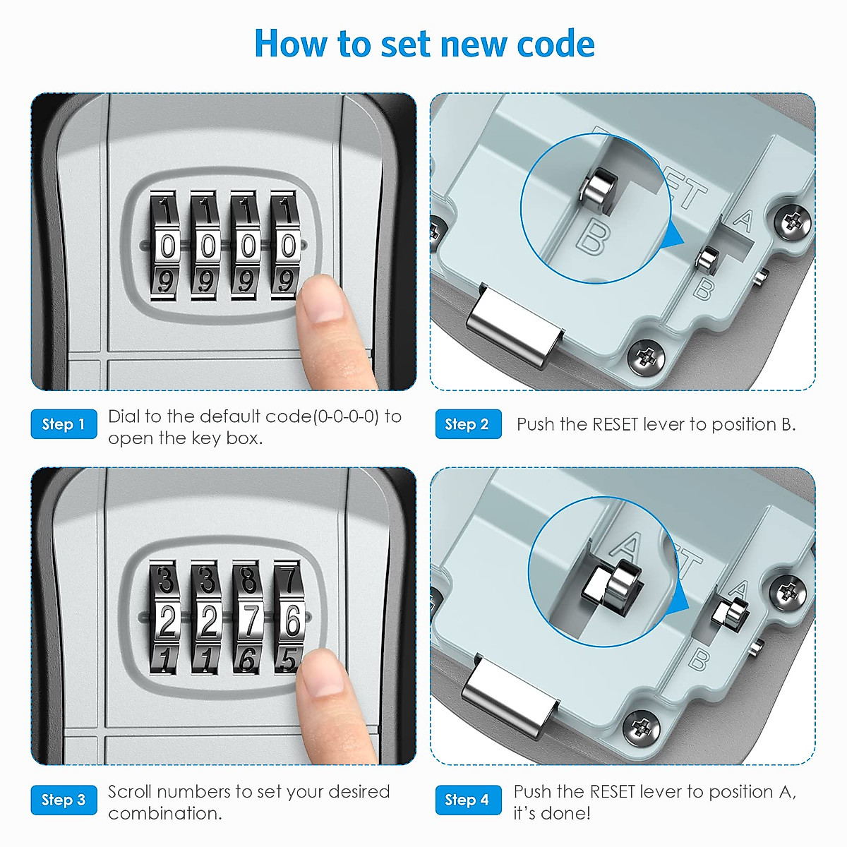 AMIR Key Lock Box for Outside, NEW VERSION Lock Box for House Key, 4-Digit Combination Security Lockbox, Portable Wall Mounted Storage Lock box for Home, Realtors Garage Spare Keys