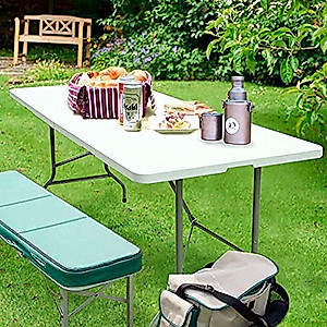 CozyBox Folding Table Indoor Outdoor Heavy Duty Portable Folding Plastic Dining Table w/Handle, Lock for Picnic, Party, Camping - White (4ft, 6ft, 8ft) (6ft)