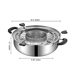 TJHamaipi Stainless Steel Rotary Lift Hot Pot, Shabu Pot, Boil Pot, Suitable for 2-6 People, 7QT Capacity, Iindependent Filter, Thickened Steel, Suitable For Gas Induction Cooker