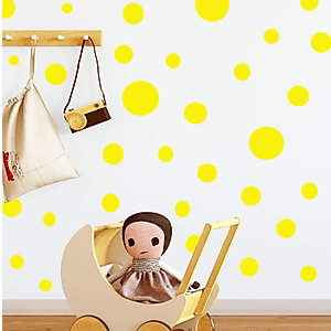 Polka Dot Wall Stickers, Wall Decor Stickers, Wall Dots, Vinyl Circle Room Dot Decals Wall Art Stickers for Bedroom Girls Room Peel and Stick Kids Room Decor (Yellow)