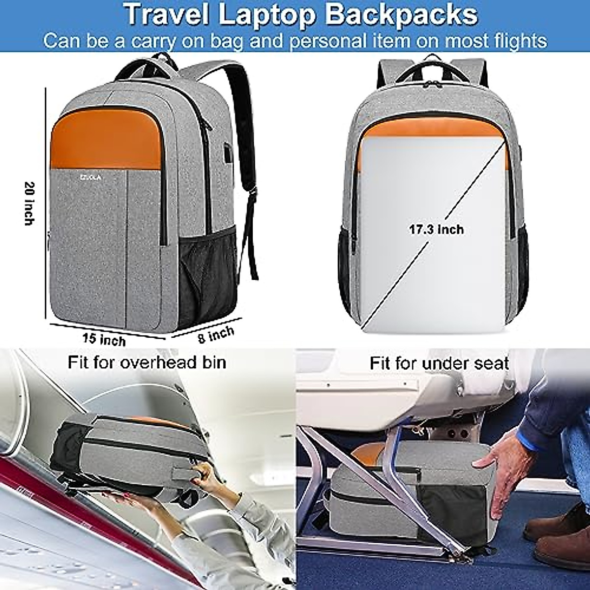 Travel Laptop Backpack,Business Work Bag Water Resistant 17.3 inch Laptop Backpack Bag for Men Women with USB Charging Port,Anti Theft Slim Durable Computer Bag for Laptop College Bookbags Gifts,Grey