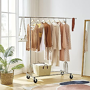 Tajsoon Heavy Duty Clothes Rack,Foldable Garment Rack,Freestanding Commercial Clothing Rack,Adjustable Rolling Clothes Organizer With Wheels And Bottom Storage Display Shelf,Metal,Stackable,Chrome…