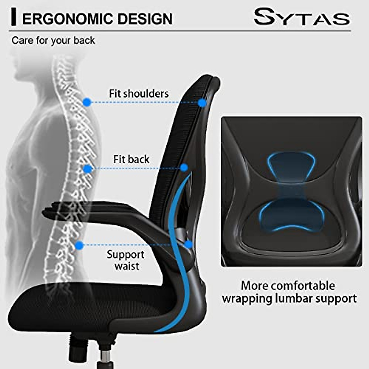Sytas Home Office Chair Ergonomic, Mesh Desk Chair Lumbar Support, Ergonomic Computer Chair Adjustable Armrest