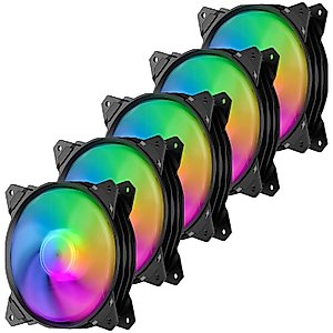 upHere 120mm 5V 3PIN Addressable RGB Case Fan Motherboard Sync Adjustable Colorful LED Fans with Controller 5x120mm PWM Fans PF1207-5