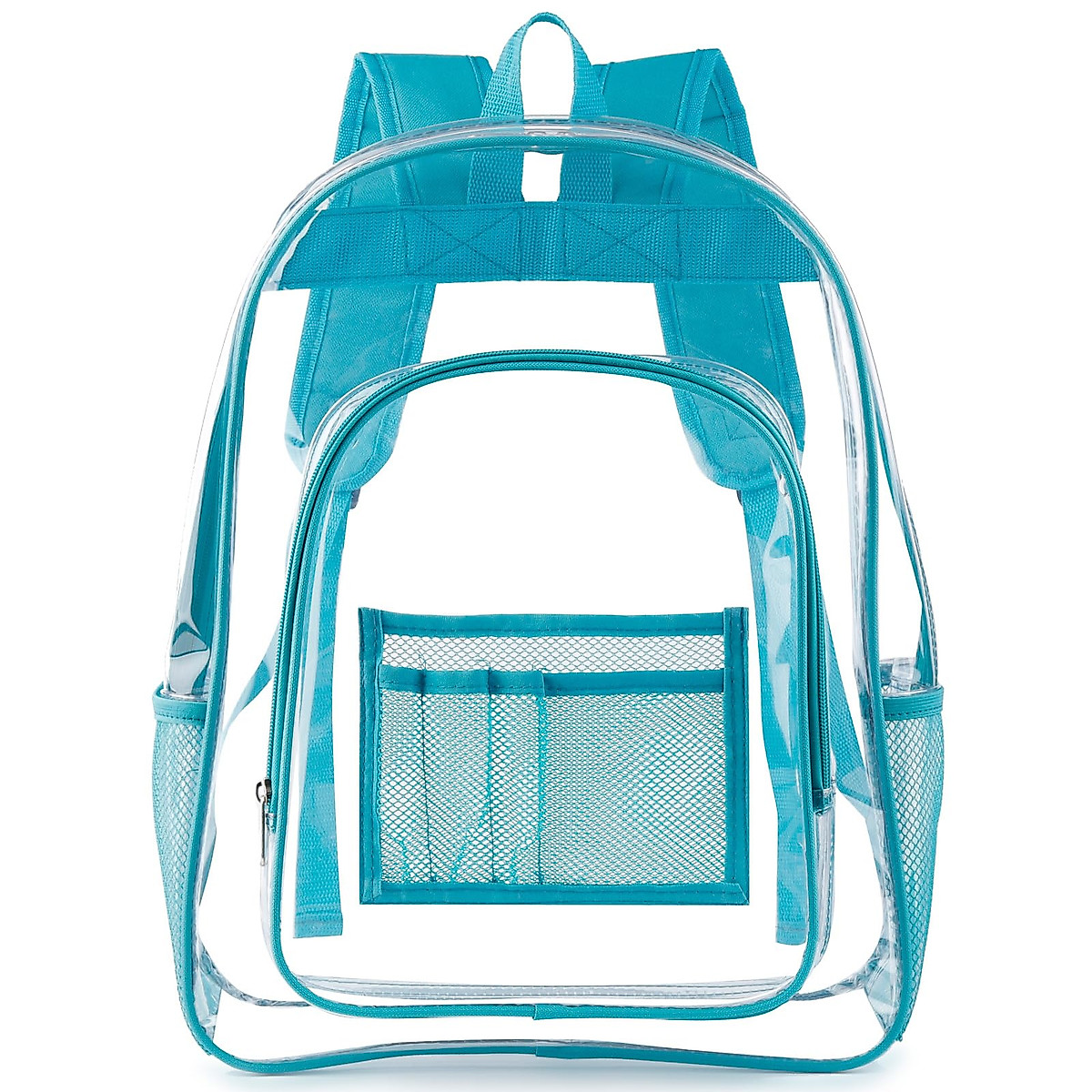 Clear Backpack Heavy Duty with Reinforced Straps, Side Pockets for Kids, Boys, Girls, School - Turquoise,Teal