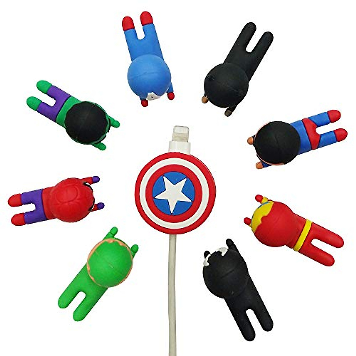 jkacfku 9Pcs Cable Protector for iPhone/ipad USB Cable, Plastic Cable Protectors Cute Super Hero Charging Cable Saver, Phone Accessory Protect USB Charger 1