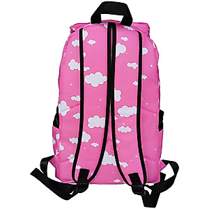 INNTURT Canvas Pink Cute Stars Cloud Backpack BookBag Laptop Backpack Travel Bag Rucksack Satchel Bag Kawaii Bag