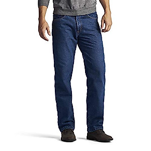 Lee Men's Flannel Relaxed-Fit Straight-Leg Jeans, Dark Wash-Fleece Lined, 36W x 30L