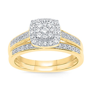 Wholesale Diamonds 10K Yellow Gold .50 Carat Real Diamond Engagement Ring Wedding Band Bridal Set Fine Diamond Jewelry (.50 Carat, H-I Color, I1-SI2 Clarity), Size 7