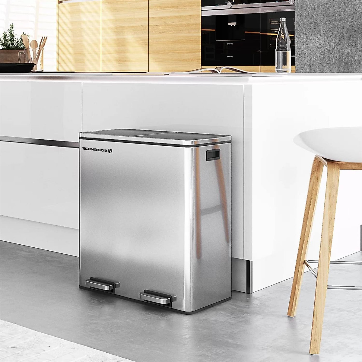 Dual Stainless Steel 16-Gallon Trash Can Recycle Bin with 2 Step on Pedal Lids