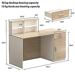 AIEGLE Reception Desk with Counter & Lockable Srotage Drawers, for Salon Reception Room Checkout Office, Natrual (55.1" L x 23.6" W x 43.3" H)