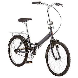 Schwinn Hinge Adult Folding Bike, Mens and Womens, 20-inch Alloy Wheels, Single Speed Drivetrain, Rear Cargo Rack, Carrying Bag Included for Storage, Grey