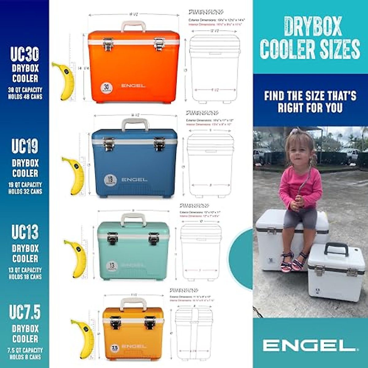 Engel UC19 19qt Leak-Proof, Air Tight, Drybox Cooler and Small Hard Shell Lunchbox for Men and Women in White