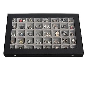 JackCubeDesign 40 Compartments Jewelry Display Tray Showcase Organizer Storage Box Slots Holder for Earring, Ring with Acrylic Cover(Black, 16.97 x 9.7 x 1.65 inches) – :MK333A