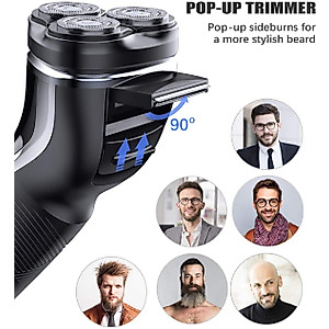 POVOS Electric Razor for Men, Quick Rechargeable Wet and Dry IPX7 Waterproof Electric Shaver,Men’s 3D Rotary Shaving Razor with Pop-up Beard Trimmer,LCD Display, Replacement Blades, and Travel Case