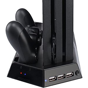 FASTSNAIL Vertical Stand for PS4 Pro with Cooling Fan, Controller Charging Station for PlayStation 4 Pro, Charger for DualShock 4 Controller with LED Indicator