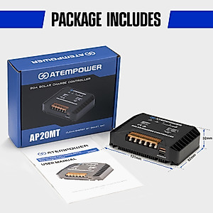 ATEM POWER 20A 12V/24V MPPT Solar Controller Selecting Battery Type Activate Lithium Battery Intelligent Solar Controller Compatible with Lead Acid, AGM, Gel, Calcium and LiFePO4 Battery