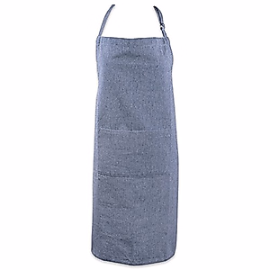 DII 100% Cotton Solid Chambray Kitchen Set, Chef Apron, Blue, 1 Piece