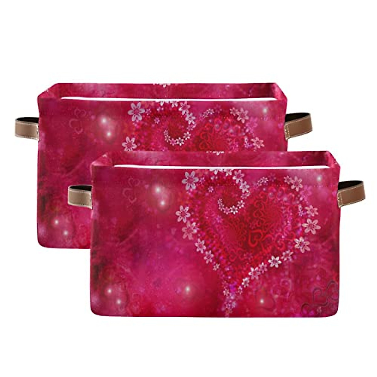 senya Valentine's Day Basket with Handles, Valentine's Day Love Heart Foldable Fabric Collapsible Storage Bins Organizer Bag for Storage Clothes