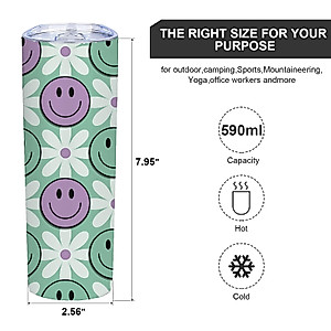 Retro Daisy Smile Face Seamless 20oz Tumbler With Lid Reusable Stainless Steel Water Bottle for Hot & Cold Drinks Tea Cup Iced Coffee Travel Mug Birthday Gifts for Women (Pack of 1)