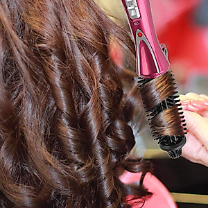 Hair Curler Brush, Professional Curling Iron Brushes Salon Air Paddle Styling Brush Negative Ion Generator Ceramic Lightweight Hot Air Volumize Hair Brush for Volume and Soft Curls(US)