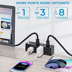 Desk Clamp Power Strip with 8 Outlets, Desk Power with 3 USB-A and 1 USB-C(18W) Ports, Desktop Power Strip Fast Charging Station, 6.6 FT Flat Plug, Desk Mount Power Strip for 1.6" Tables.