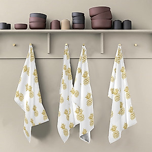 ALAZA Gold Pineapple on White Kitchen Towels Dish Bar Tea Towel Dishcloths 1 Pack Super Absorbent Soft 18 x 28 inches