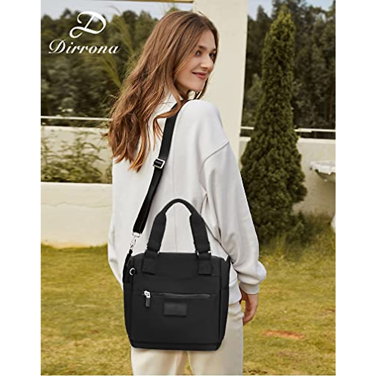 DIRRONA Fashion Womens Bag Nylon Women Shoulder Bag Casual Travelling Ladies Messenger Bag Multi Pockets Medium Size Waterproof Nylon Handbag Bags School Daily Use Black