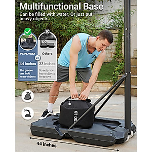 WIN.MAX Basketball Hoop Outdoor 3.8-10ft Adjustable Height, 44inch Backboard, Swimming Pool Basketball Hoop & Goal for Kids/Adults Indoor