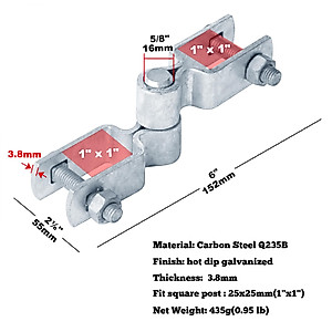 4 Pairs 1" x 1" x 5/8" Square Chain Link Fence Gate Frame Post Hinge Male and Female,Max Load 165lb