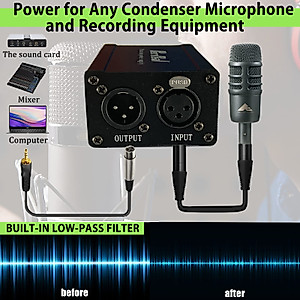 penypeal Rechargeable Phantom Power Supply 48V 1-Channel Up to 40 Hours of Use, Low Noise for Any Condenser Microphones, Recording, Audio Equipment, black (PT2)