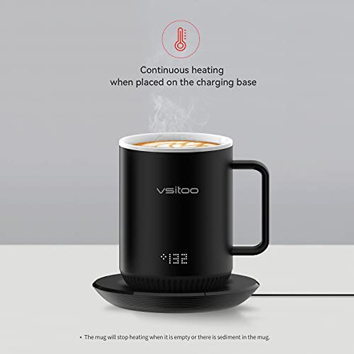 vsitoo Temperature Control Smart Mug 2 - Keep Your Coffee Hot All Day, Self Heating Coffee Mug with LED Display, 10 oz, 90 Min Battery Life - App&Manual Controlled Heated Coffee Mug - Coffee Gifts