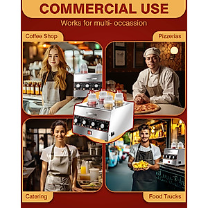 WantJoin Electric Sauce Warmer Dispenser, Countertop Stainless Steel Sauce Heat Preservation Machine 320W Hot Fudge Nacho Cheese Ketchup Chocolate Warmer for Commercial with 650ml Squeeze Bottle*4