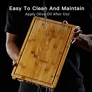 Small Cutting Board, Bamboo Chopping Board for Kitchen, Meat Butcher Block Cutting Board, Wooden Cheese Board with Juice Groove and Handle by FURNINXS, 12" x 8"